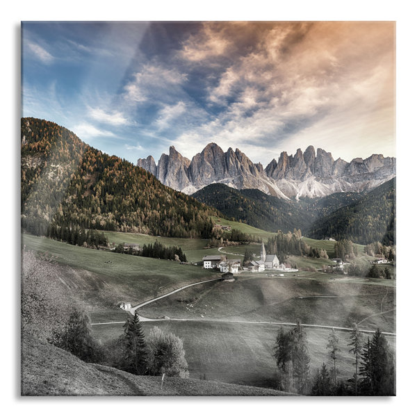 Union Rustic Glasbild Herbstliche Landschaft in den Dolomiten, Detail | Wayfair.de